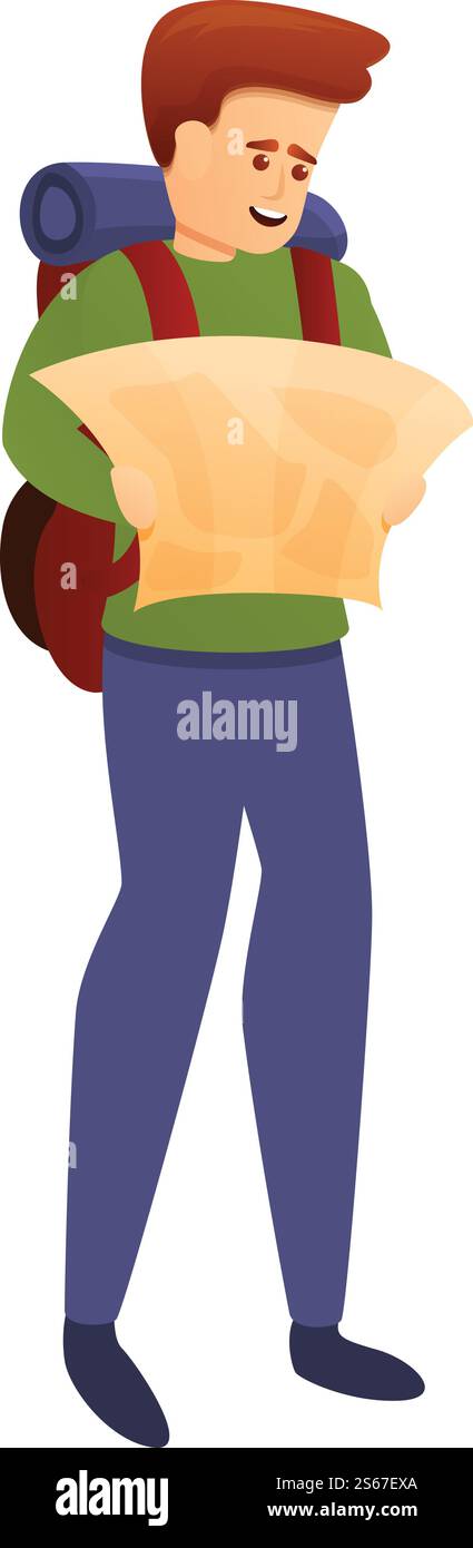 Adventurer with map icon. Cartoon of adventurer with map vector icon ...