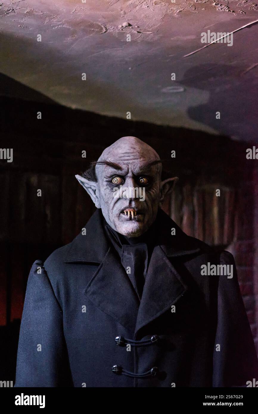 Madrid. Spain - January 16, 2025: Wax statue of Nosferatu in a scary ...