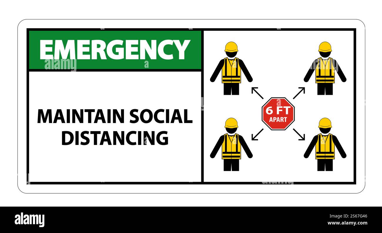 Emergency Maintain social distancing, stay 6ft apart sign,coronavirus ...