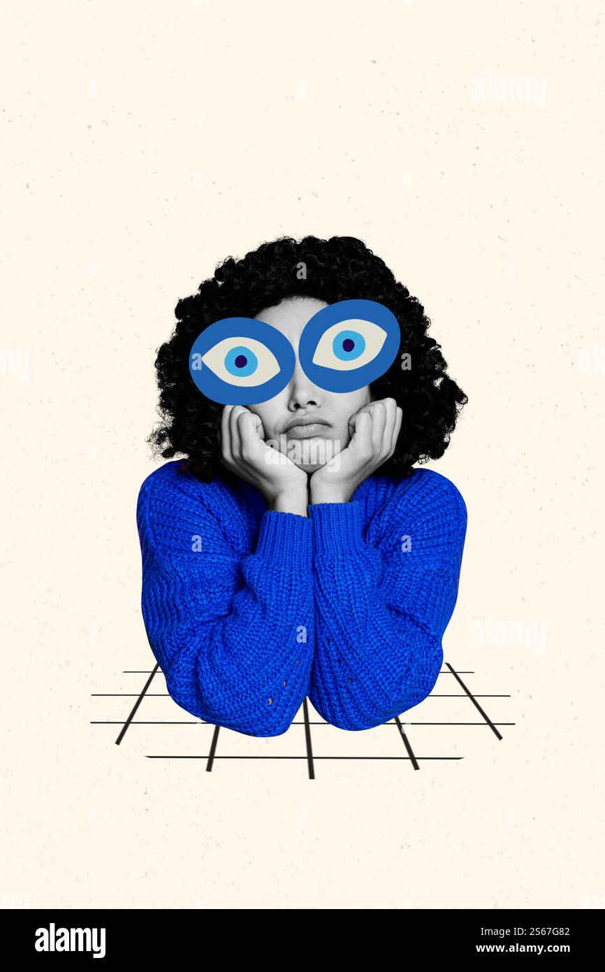 Exclusive image vertical photo collage of sad american girl freak big ...