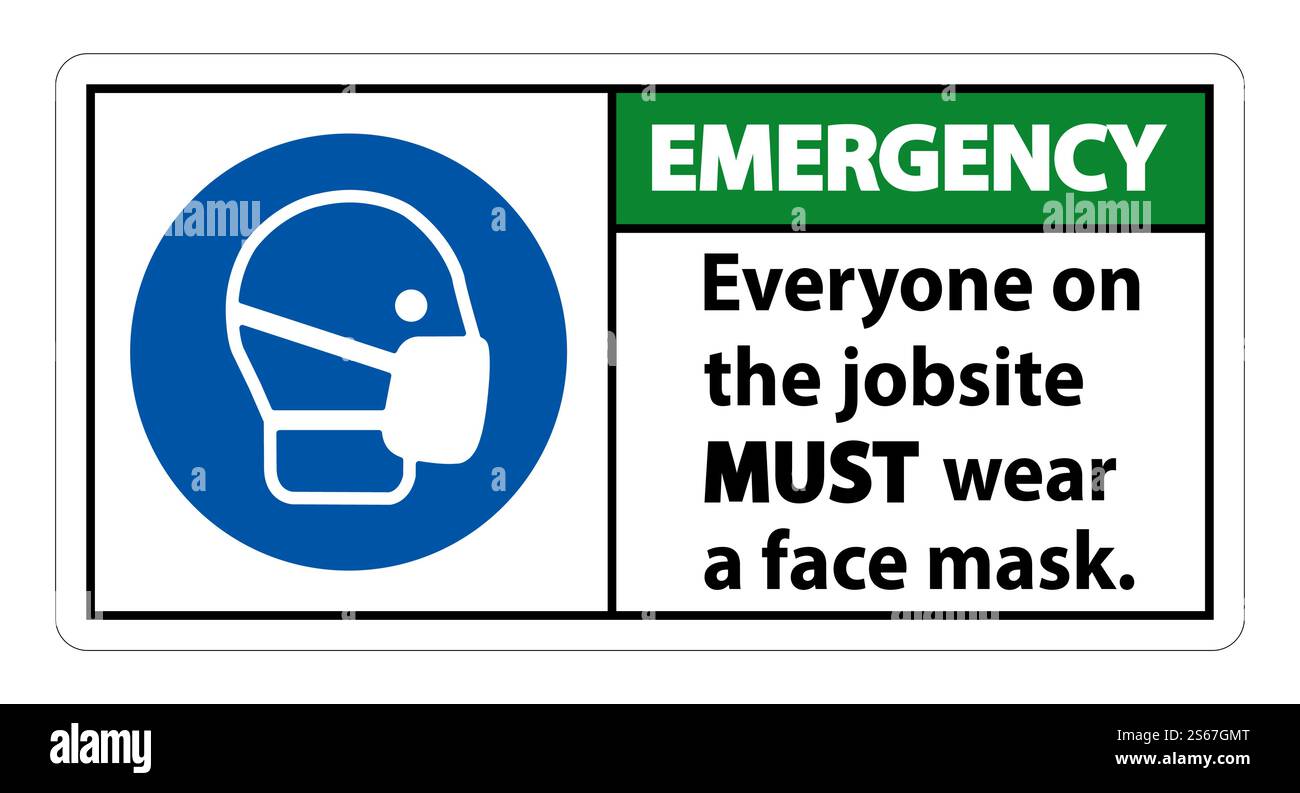 Emergency Wear A Face Mask Sign Isolate On White Background Stock ...