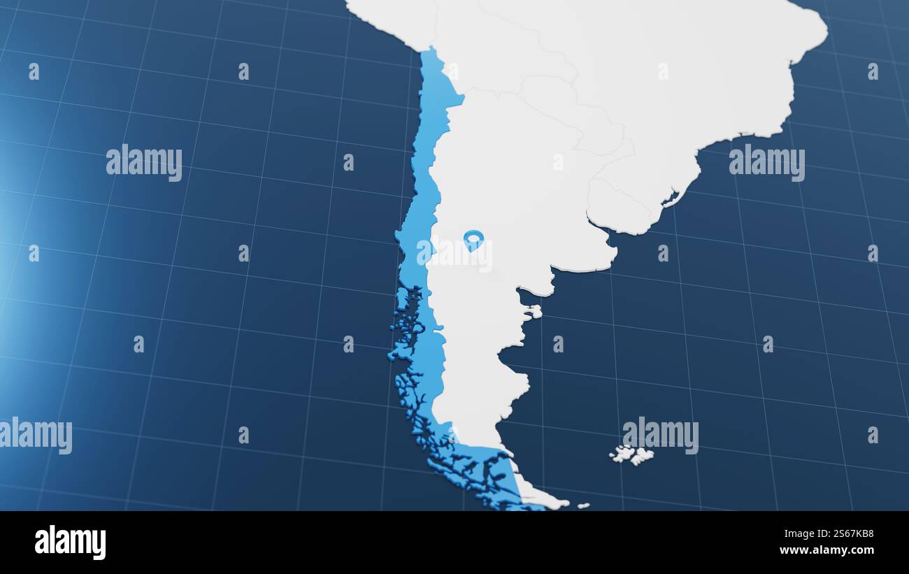 Blue Chile 3d map with pointer pin surrounded with other countries in ...