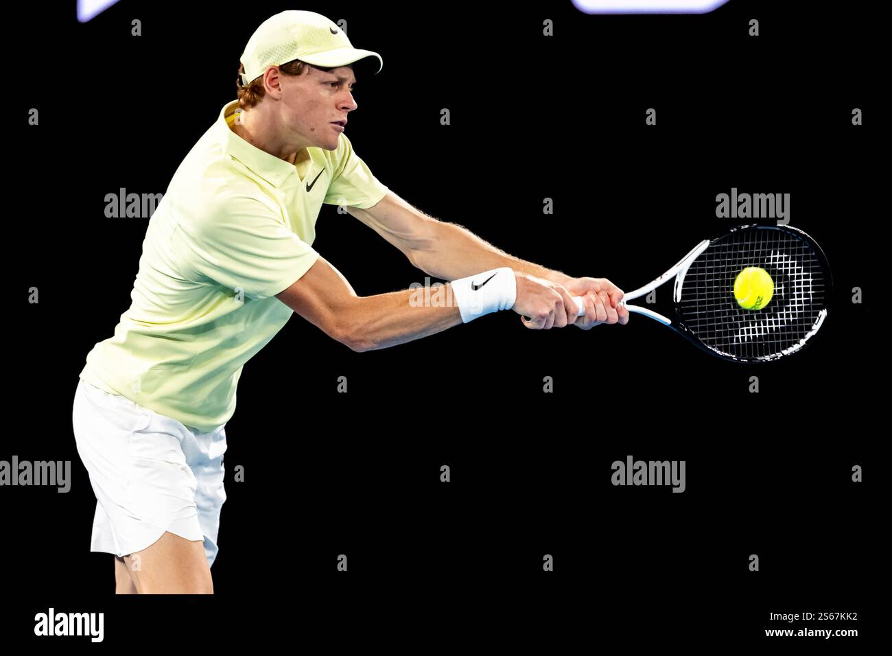 MELBOURNE, VIC - JANUARY 16: Jannik Sinner of Italy in action during ...