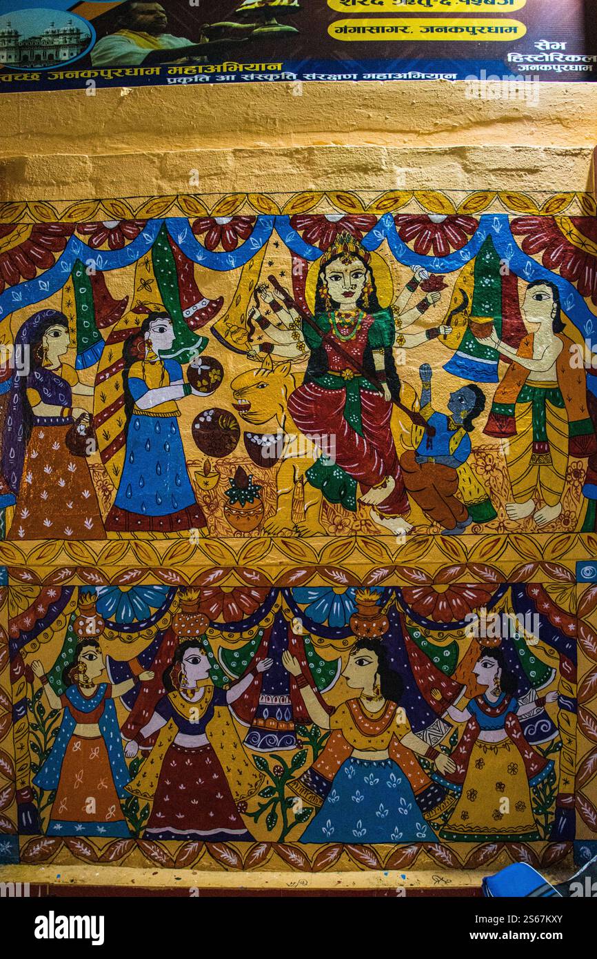 A Mithila Painting vividly portrays the epic battle of powerful Goddess ...