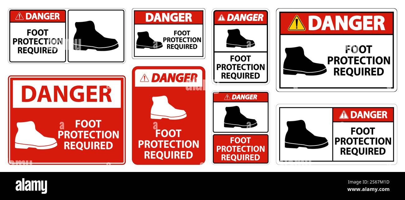 Danger Foot Protection Required Wall Symbol Sign Isolate on transparent ...
