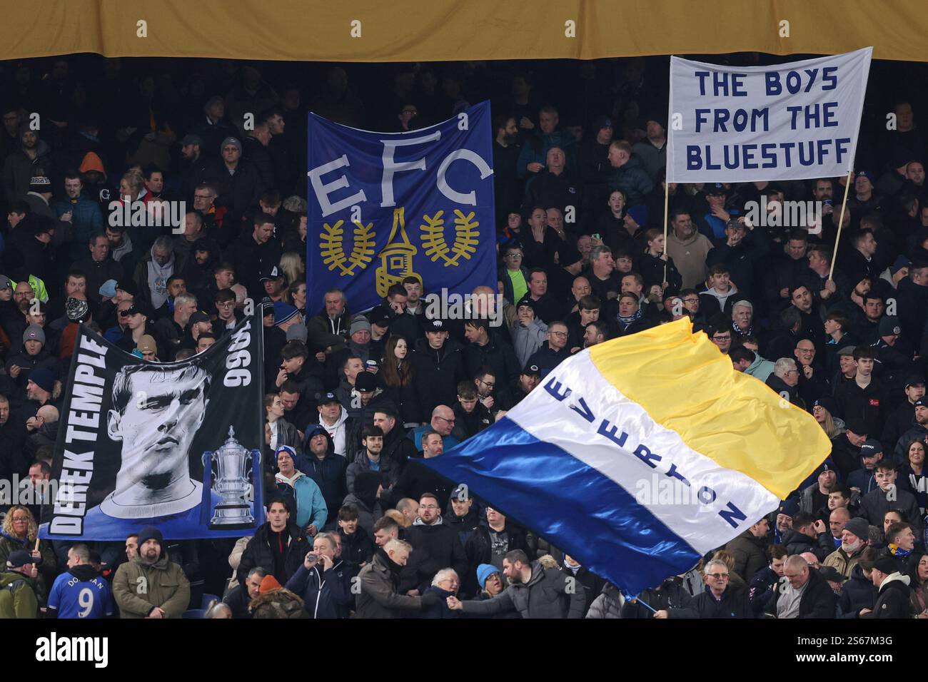 Liverpool, UK. 15th Jan, 2025. Everton fans waves flags before kick-off ...