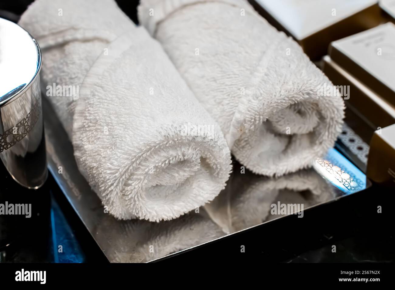 White terry towel template close-up, with label for advertising, design ...