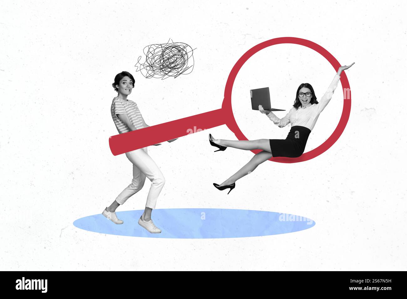 3d sketch poster trend collage image of two puzzled happy girls ...