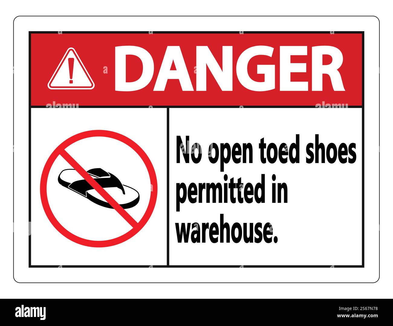 Danger No Open Toed Shoes Sign on white background,vector illustration ...