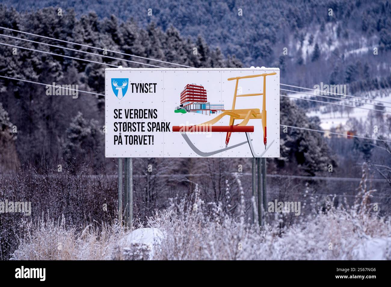 Tynset 20250110. Sign in Tynset with a famous attraction in Tynset city ...