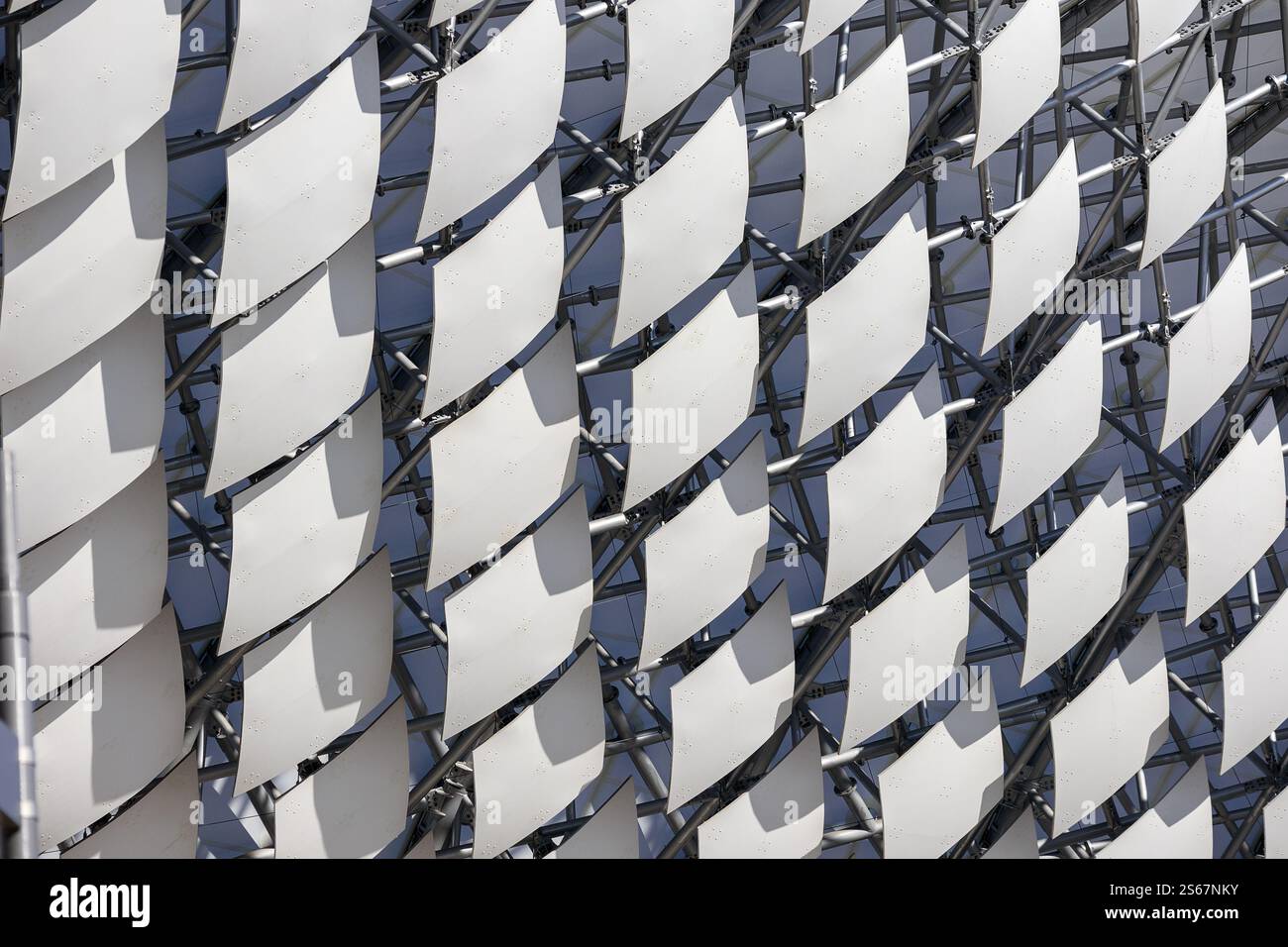 A grid of white, diamond-shaped panels forming a large, abstract ...