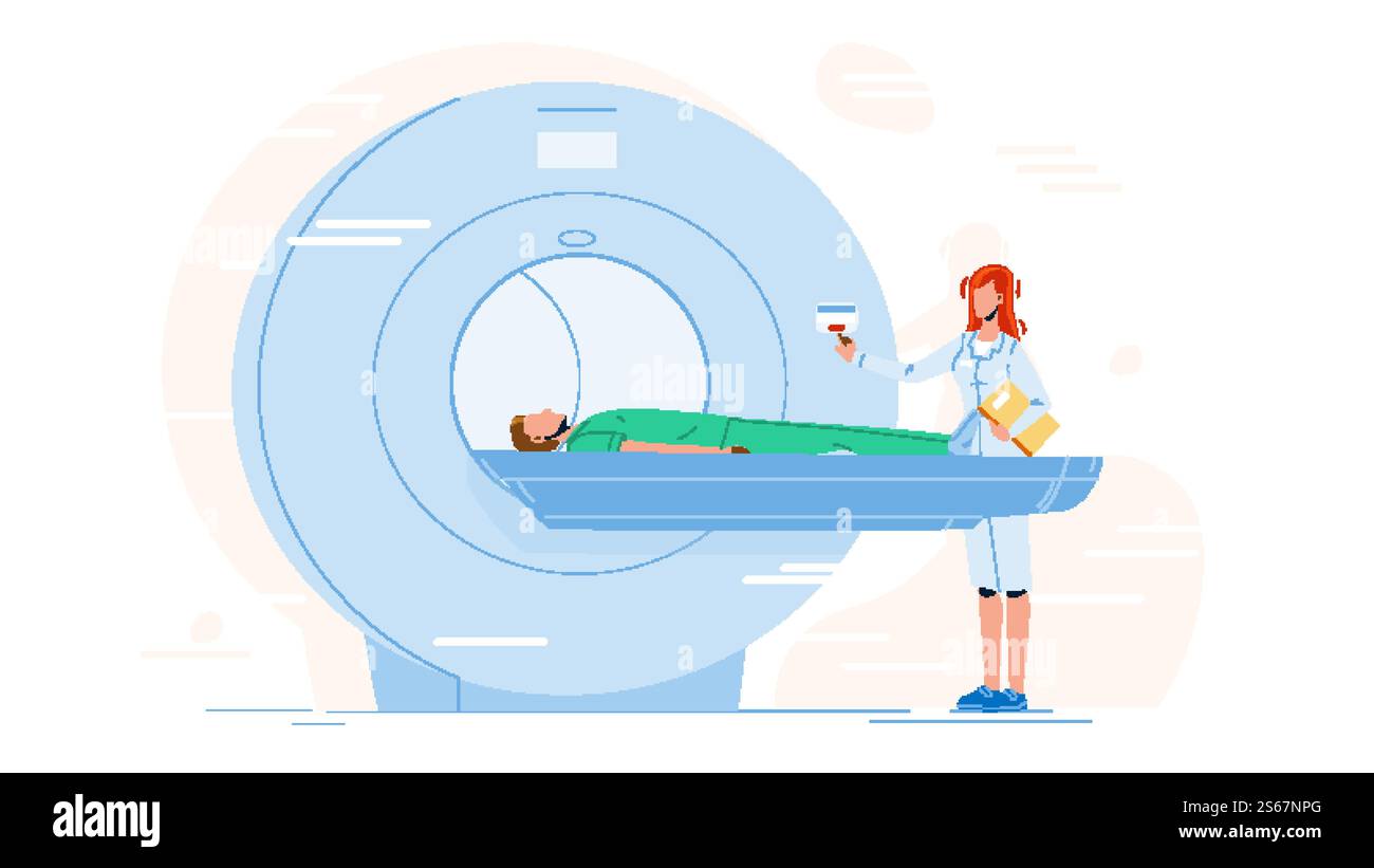 Nurse Preparing Patient For Mri Scan Test Black Line Pencil Drawing ...