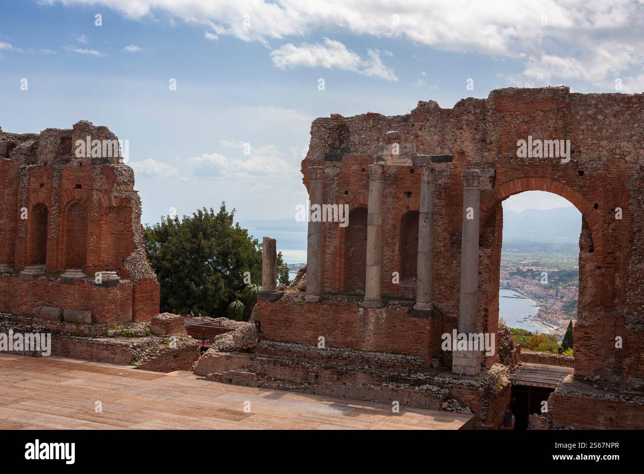 The ancient Greek theatre, Taormina, Sicily, Italy: the stage area ...
