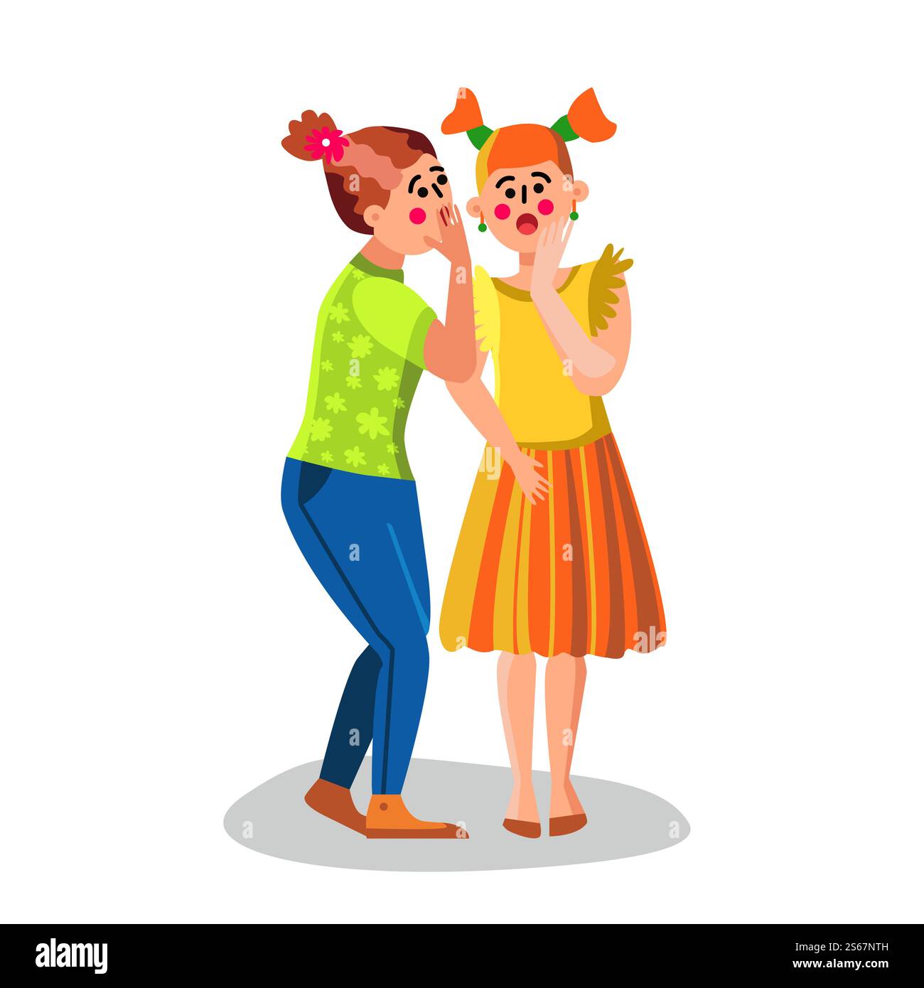 Girl Whispering Secret Talking News To Ear Vector. Young Woman ...