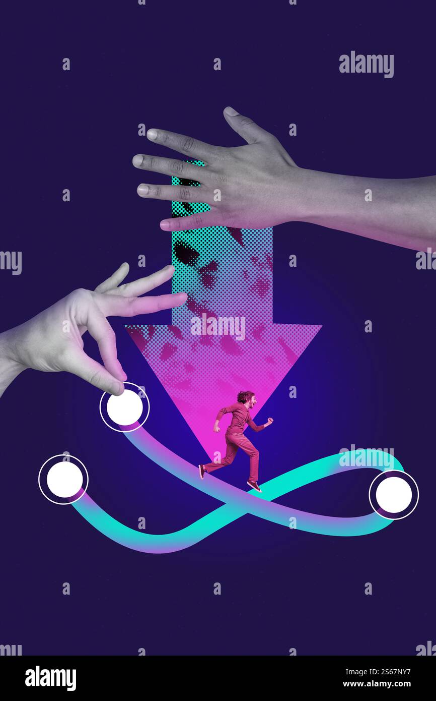 Vertical poster image collage of scared businessman run graph recession ...