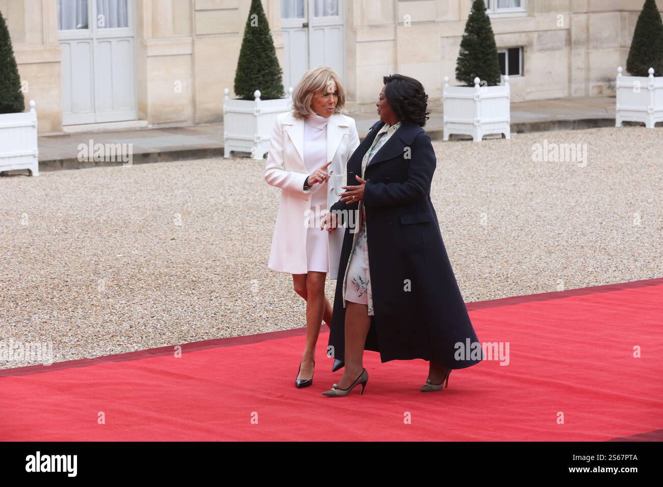 Brigitte Macron and First Lady of Angola Ana Dias Lourenco during the ...