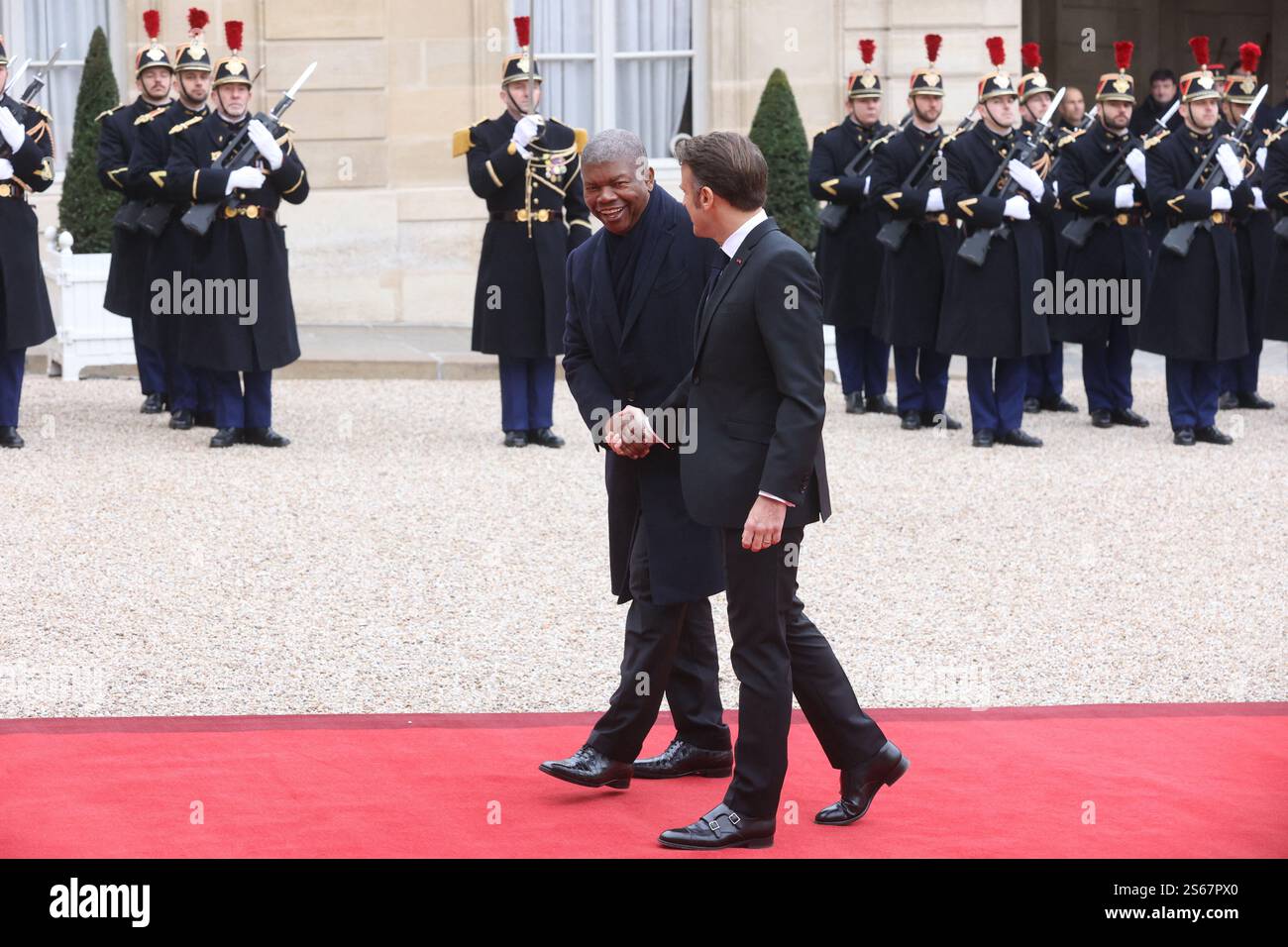 French President Emmanuel Macron and President of Angola Joao Lourenco ...