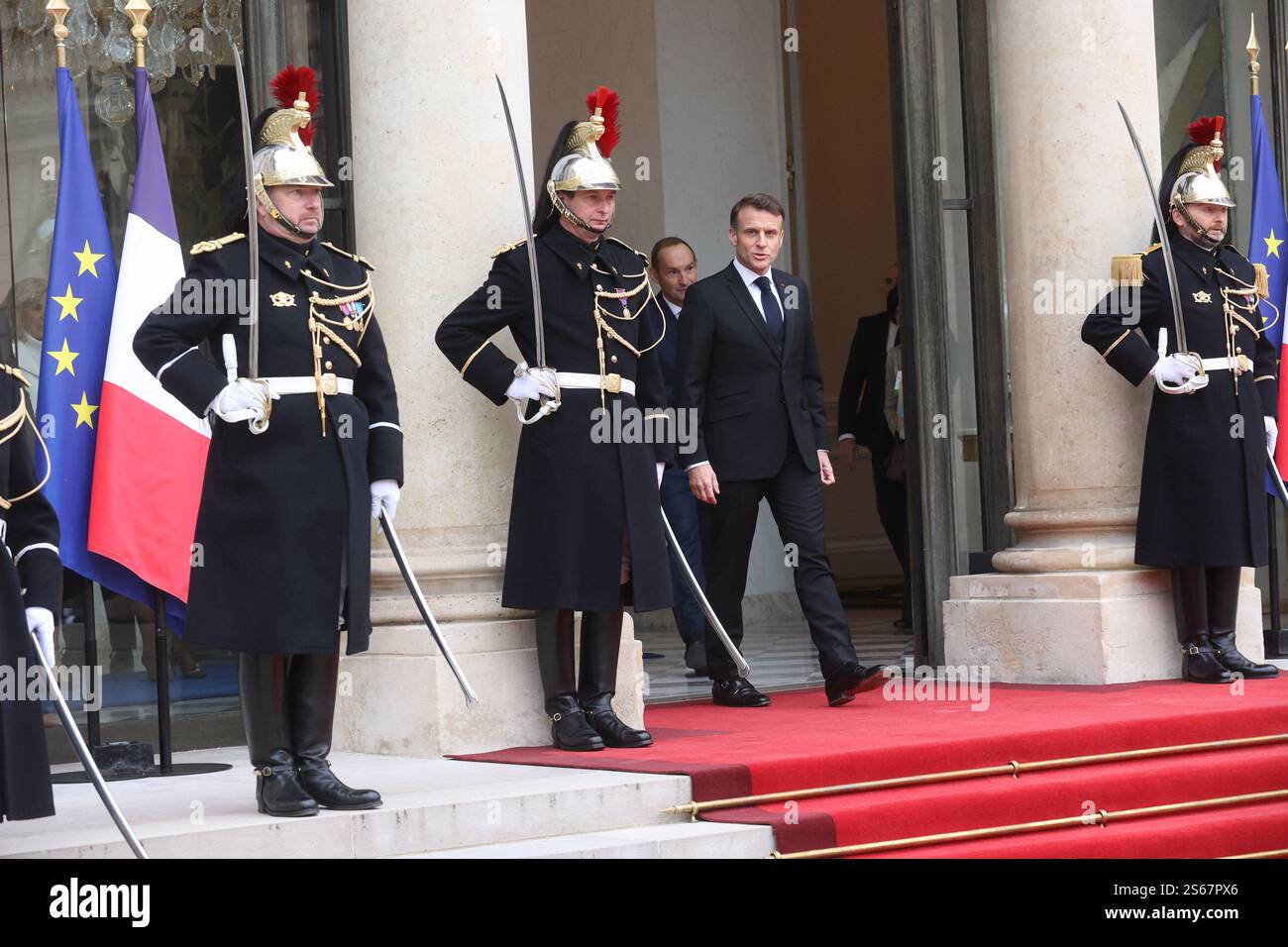 French President Emmanuel Macron during the arrival ceremony of ...