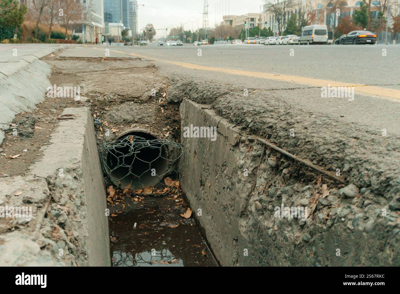 protection of the rainwater system from leaves in the city. sewage ...