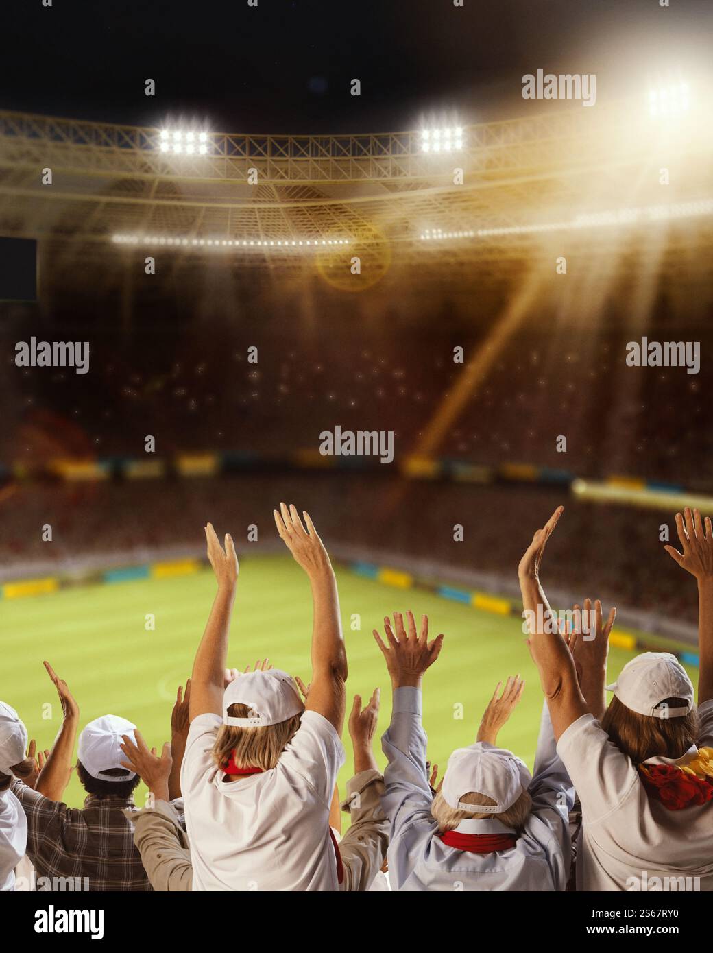 Group of elderly sports fans in white caps and scarves with England ...