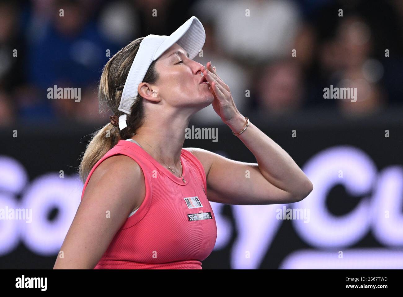 Danielle Collins of USA reacts to the crowd after winning her round 2 ...