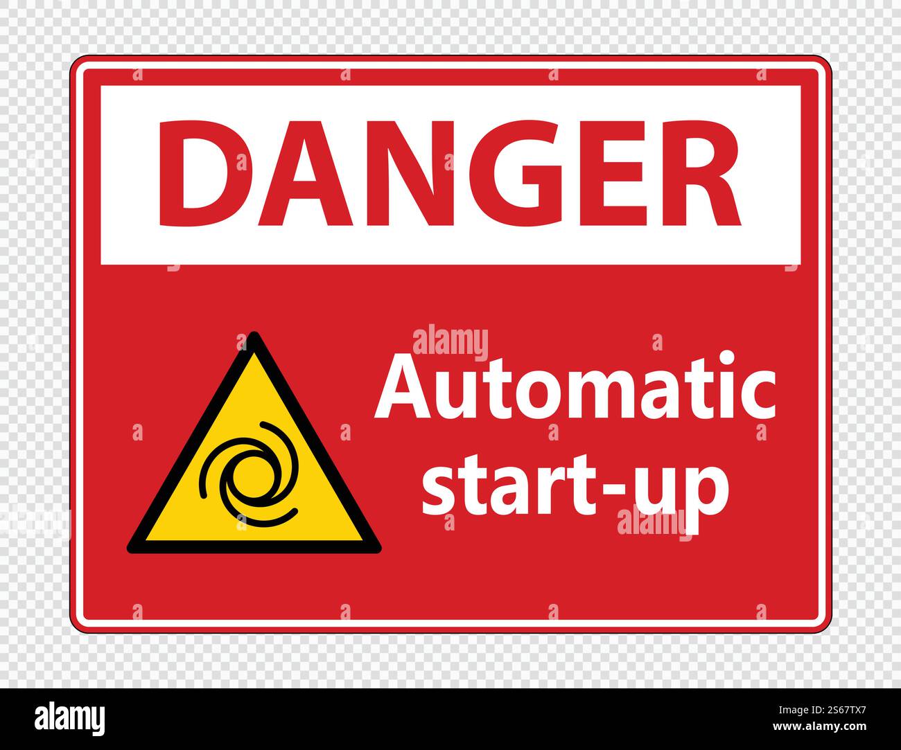 Danger automatic start-up sign on transparent background,vector ...