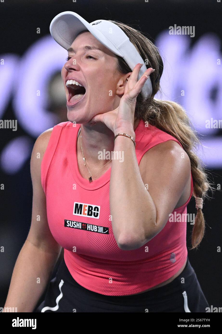 Danielle Collins of USA reacts to the crowd after winning her round 2 ...