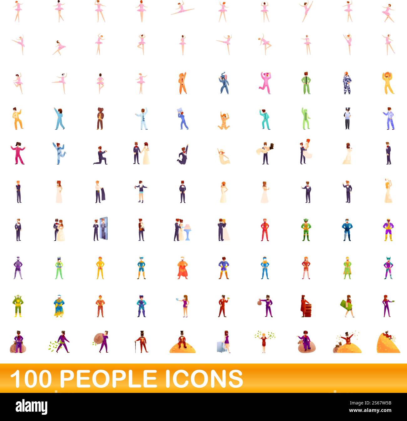 100 people icons set. Cartoon illustration of 100 people icons vector ...