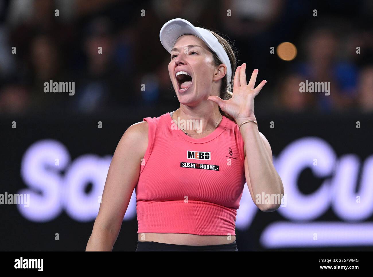 Danielle Collins of USA reacts to the crowd after winning her round 2 ...
