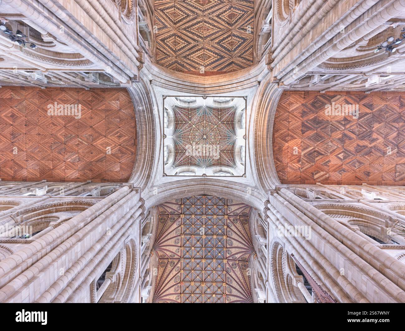 Painted wooden ceilings over the transept intersection between the ...