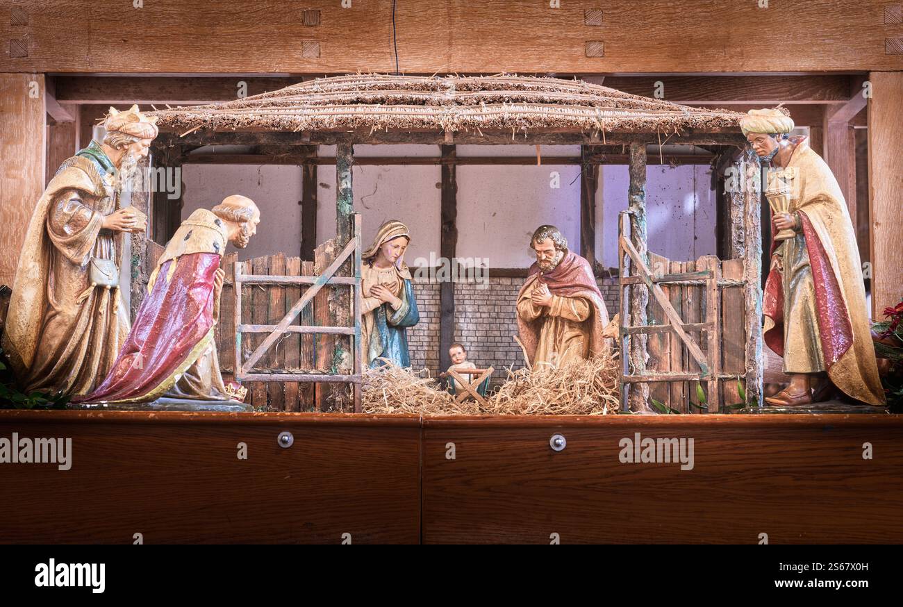 Christmas crib in the medieval christian cathedral at Peterborough ...