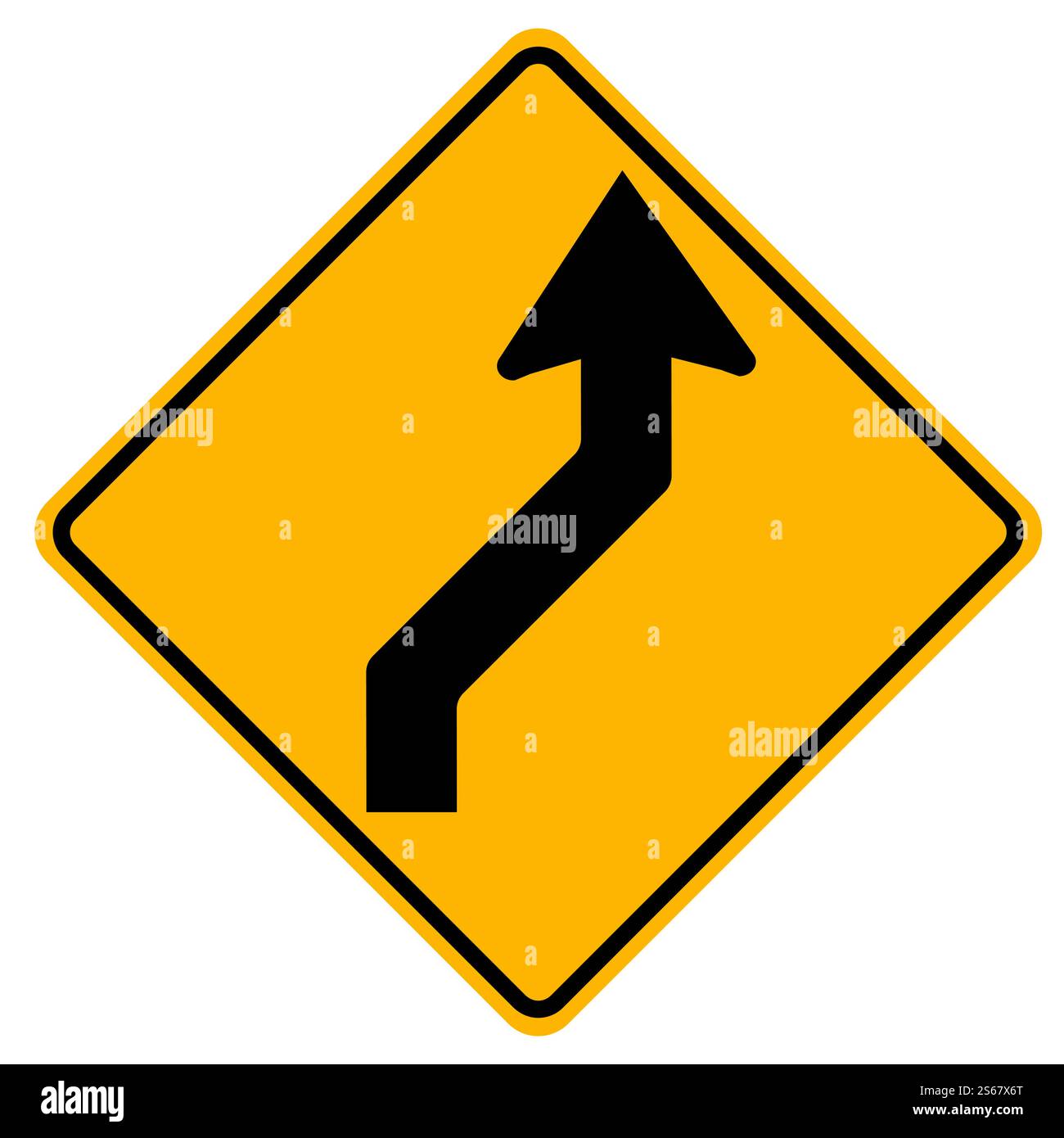 Warning signs Double curve, first to right on white background Stock ...