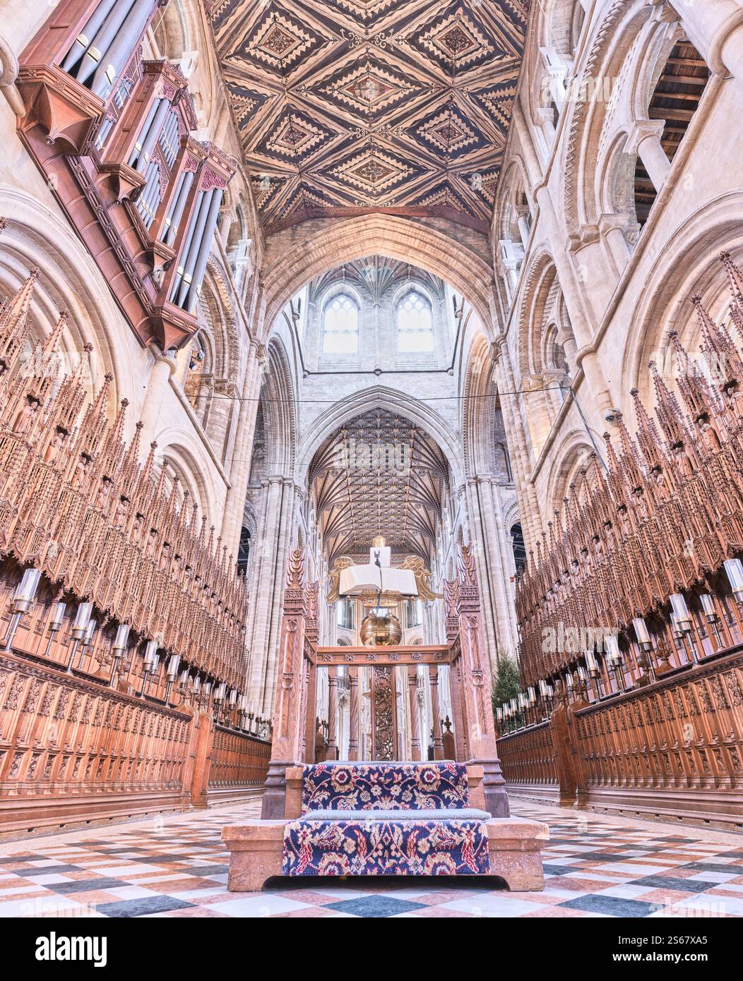 Choir in the medieval christian cathedral at Peterborough, England ...