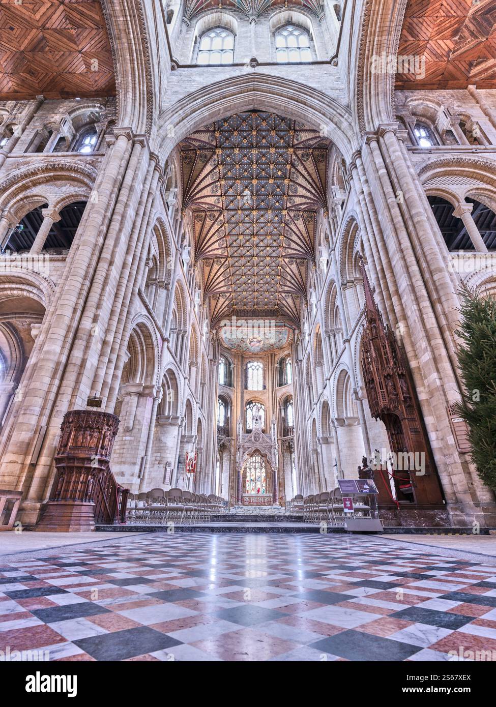 Transept in the medieval christian cathedral at Peterborough, England ...