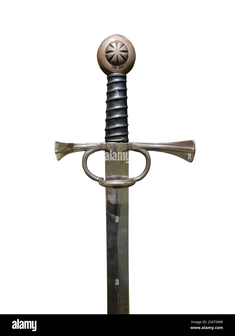 A sword hilt with an ornate hand guard Stock Photo - Alamy