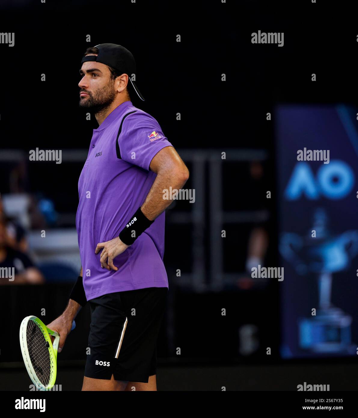 Melbourne, Australia. 16th Jan, 2025. Matteo Berrettini of Italy reacts while competing against ...