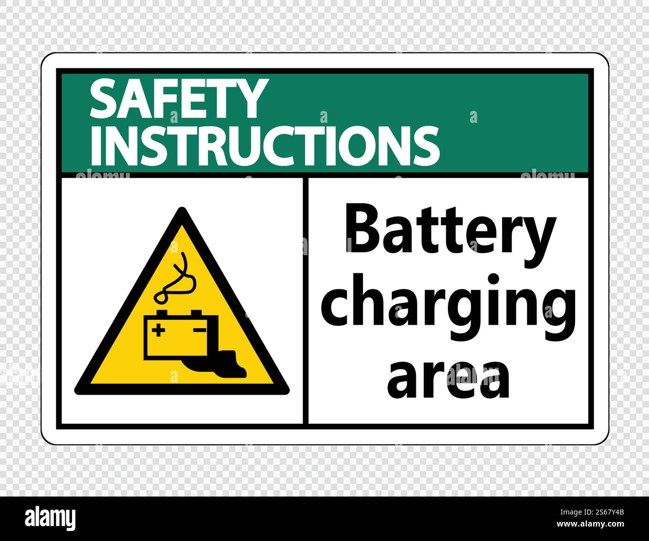 Safety instructions battery charging area Sign on transparent ...