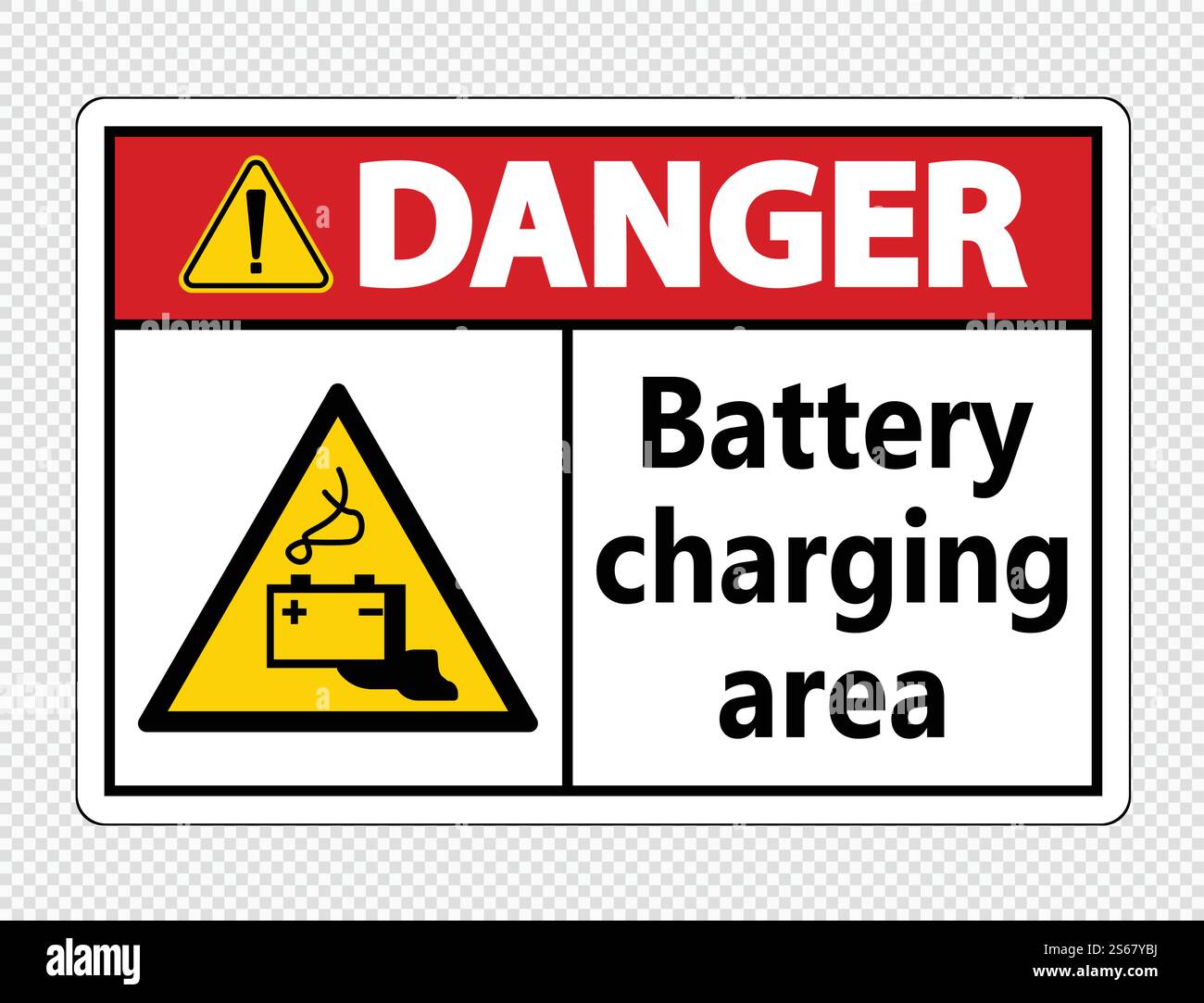 Danger battery charging area Sign on transparent background,vector ...