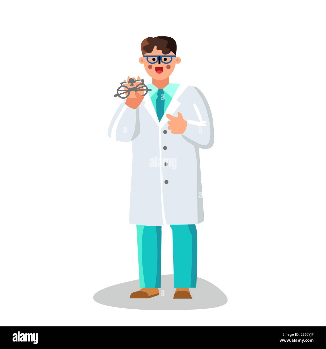 Optometrist Doctor Showing Trial Frame Vector. Optometrist Man Wearing ...