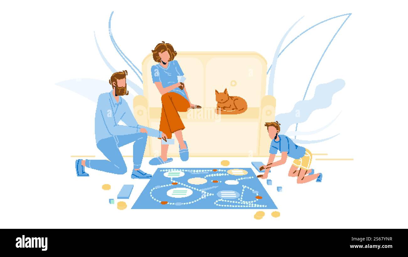 Family Playing Board Game On Room Floor Black Line Pencil Drawing ...