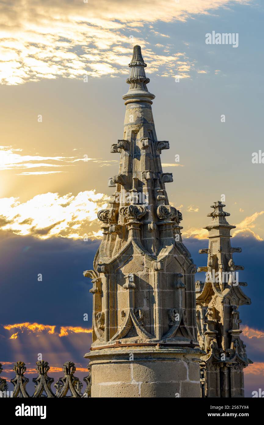 Medieval pillar architecture of the cathedral building, Seville, Spain ...