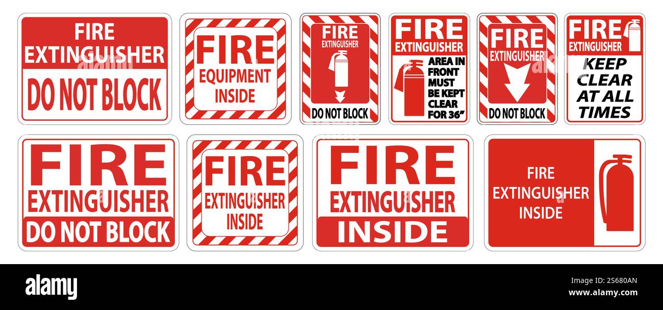 Set label Fire extinguisher Sign on white background Stock Vector Image ...