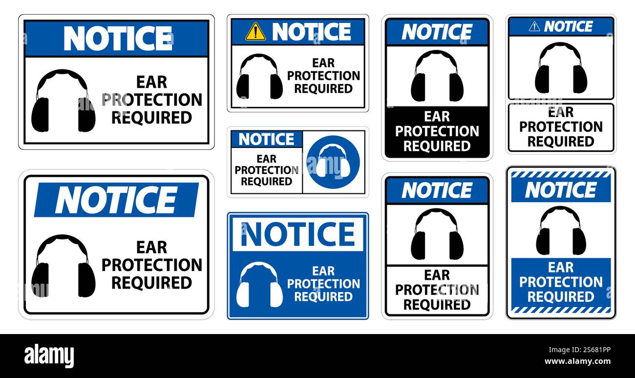 Notice Ear Protection Required Symbol Sign Isolate on transparent ...