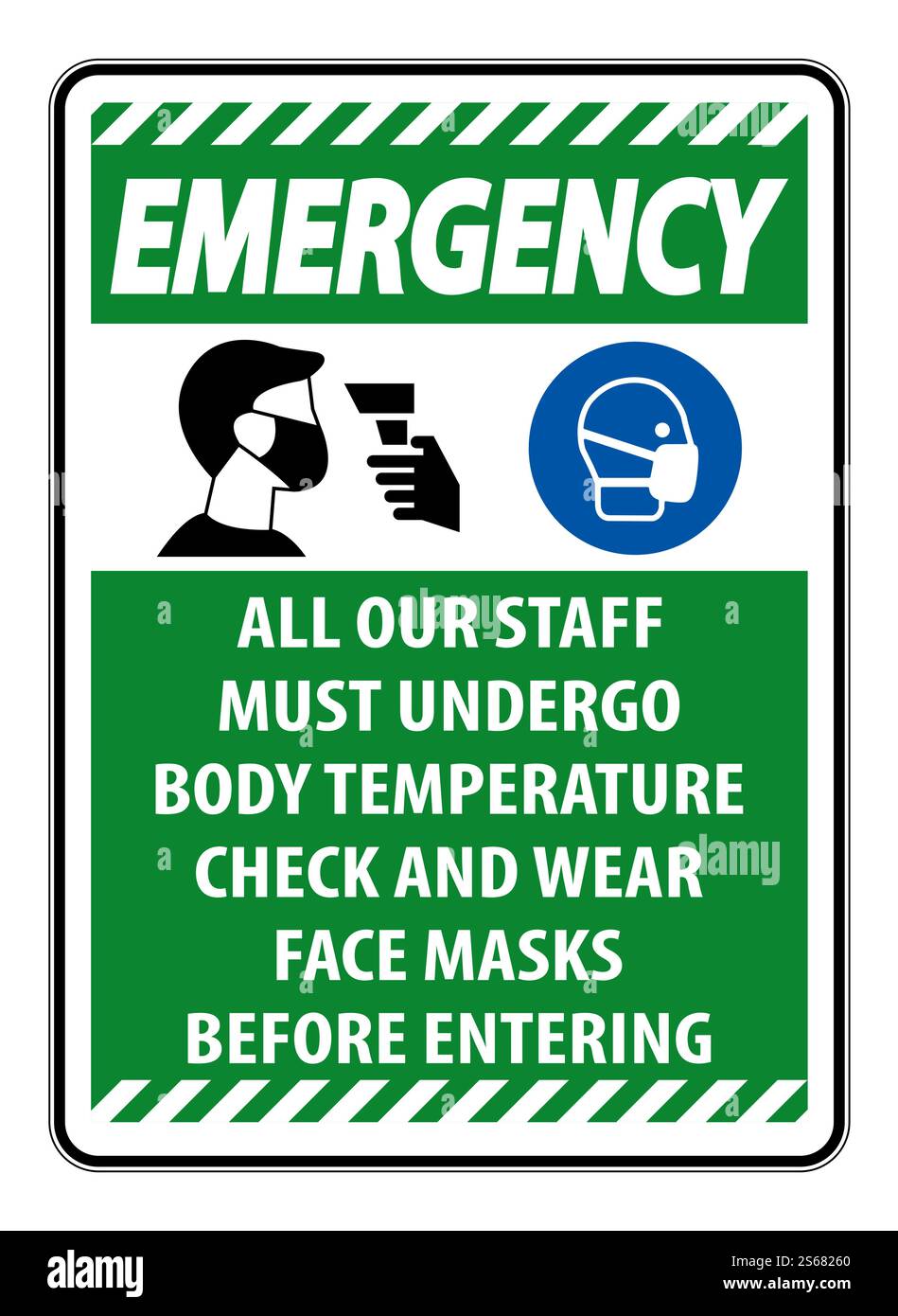 Emergency Staff Must Undergo Temperature Check Sign on white background ...