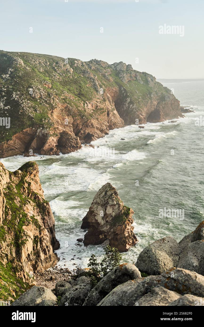 Landscape view of Cabo da Roca in Portugal. Westernmost part of Europe ...