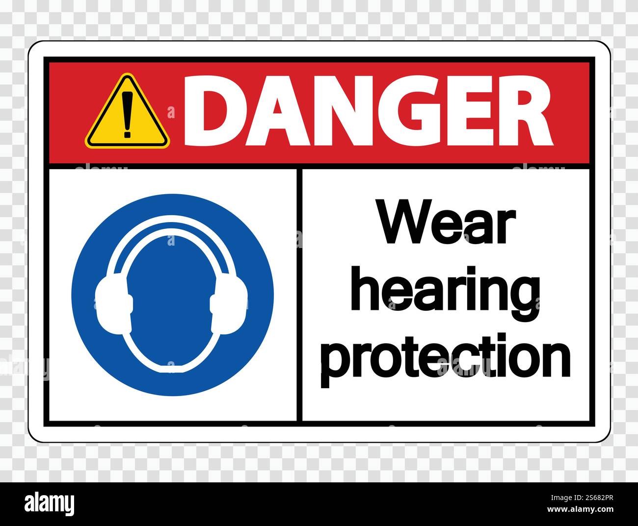 Danger Wear hearing protection on transparent background,Vector ...