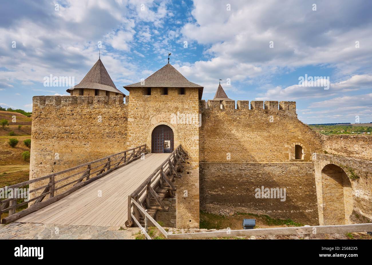 Khotyn fortress built in the 14th century. View of top of the fortress ...