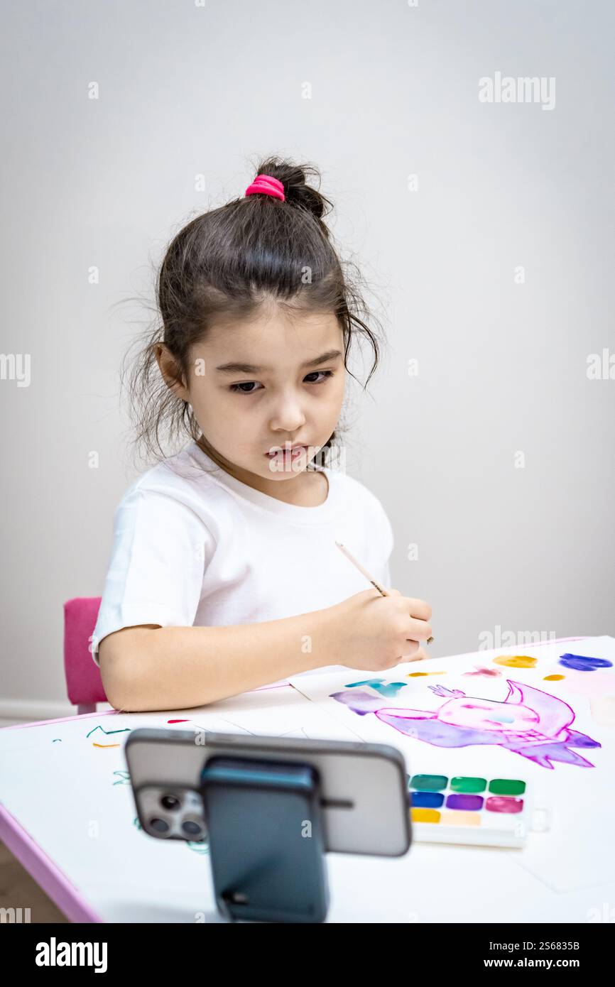 child painting a picture with school supplies, preschool child painting ...