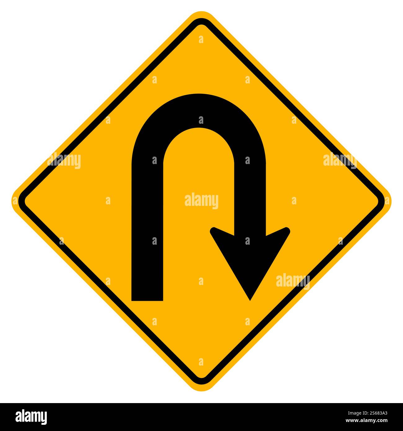 Warning traffic signs Hairpin curve to right on white background Stock ...