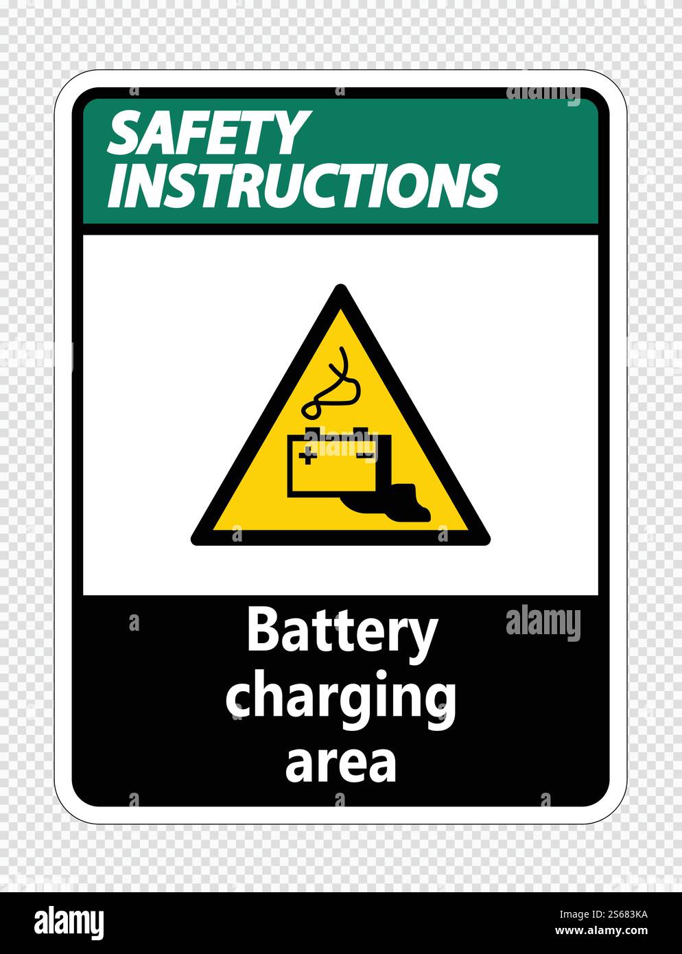 Safety instructions battery charging area Sign on transparent ...